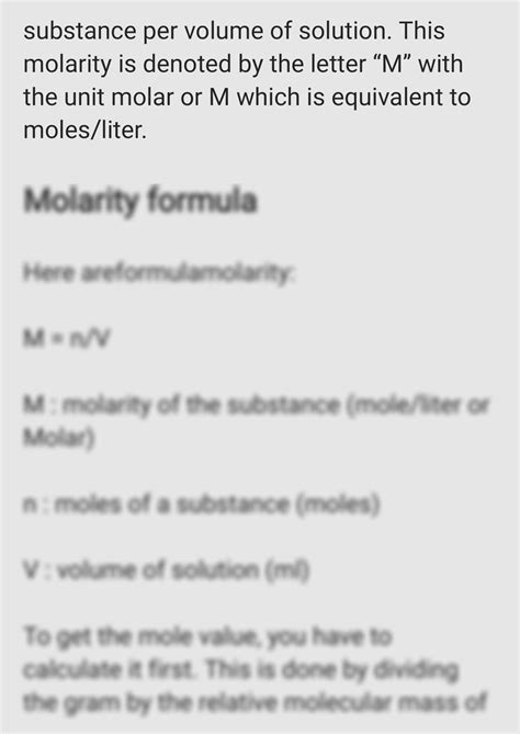 SOLUTION Understanding Molarity Explanation Of Formulas A Studypool