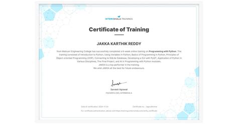 Successfully Completed The Programming With Python Training From Karthik Reddy