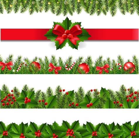 크리스마스 테두리 큰 세트 흰색 배경 프리미엄 벡터