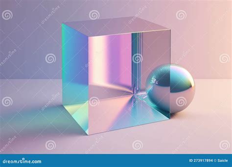 Holographic Glass Cube And Sphere Abstract Background Generative Ai Stock Illustration