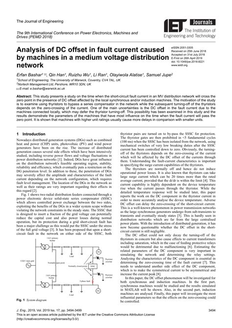 Pdf Analysis Of Dc Offset In Fault Current Caused By Machines In A