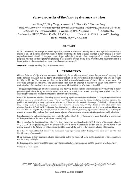 Pdf Some Properties Of The Fuzzy Equivalence Matrices