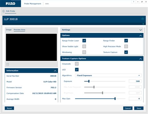 Faro Laser Line Probe Settings
