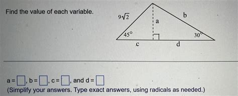 Answered Find The Value Of Each Variable B B 9 2 And D 45 C A D B C