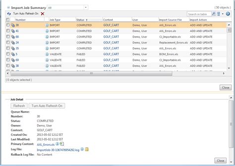 Import Job Monitor And Import Job Information Page