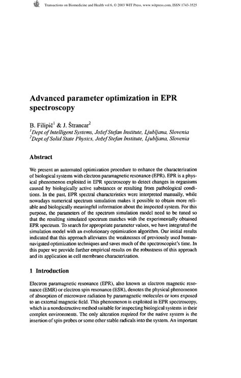 Pdf Advanced Parameter Optimization In Epr Spectroscopy