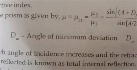 Tive Index E Prism Is Given By Mumu 21 Frac Mu 2 Mu 1 Fr