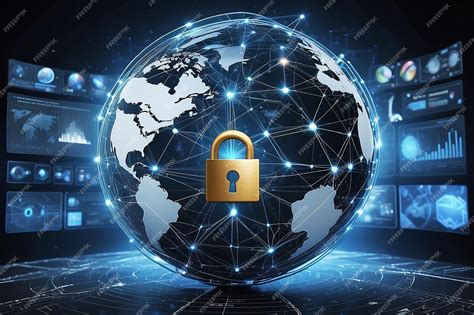 Premium Photo Secure Network Connection Technology Globe And Lock With Applications Icon