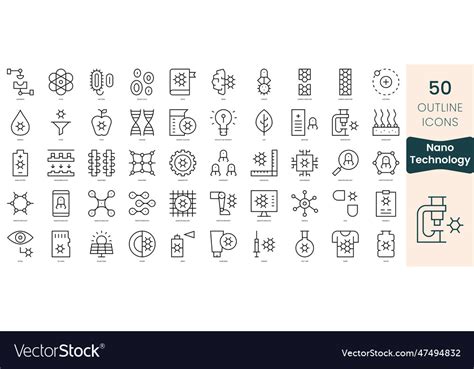 Set Of Nanotechnology Icons Thin Linear Style Vector Image