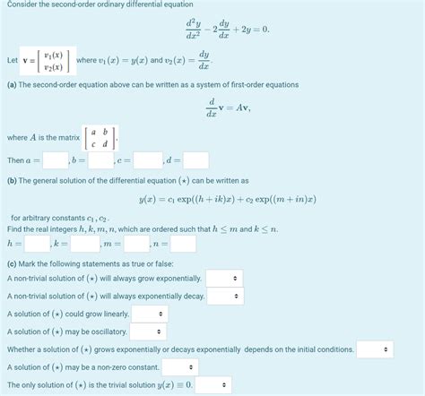 Solved Consider The Second Order Ordinary Differential