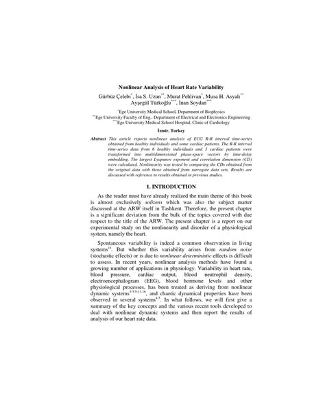 Pdf Nonlinear Analysis Of Heart Rate Variability