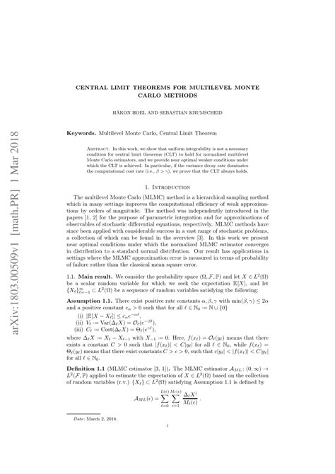 Pdf Central Limit Theorems For Multilevel Monte Carlo Methods