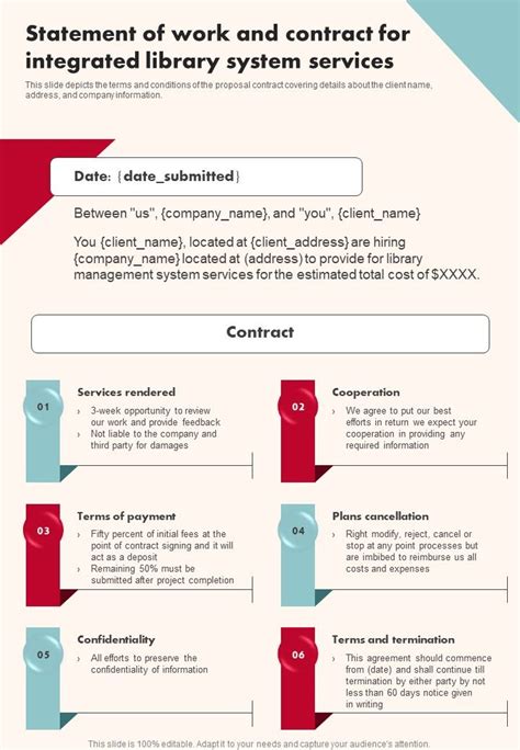 Statement Of Work And Contract For Integrated Library System One Pager Sample Example Document