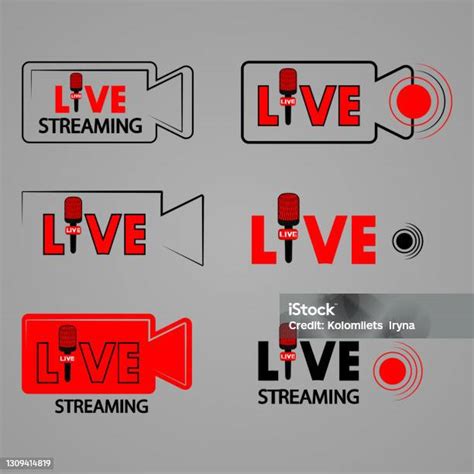 라이브 스트리밍 비디오 카메라 방송 공기 버튼에 라이브 방송 아이콘 세트 마이크가 있는 라이브 스트리밍 아이콘 세트 Live Event에 대한 스톡 벡터 아트 및 기타