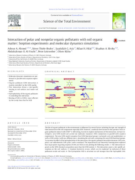 Pdf Interaction Of Polar And Nonpolar Organic Pollutants With Soil