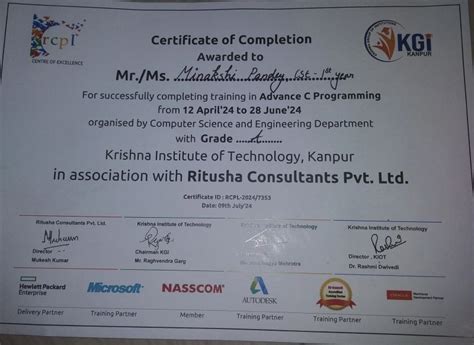 Minakshi Pandey On Linkedin Im Complete My First Training In Advance C Programming Organized By