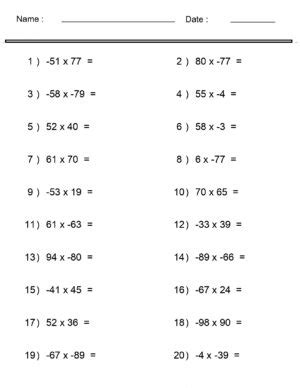 Multiplication Worksheets Negative Numbers Multiplication Worksheets Made By Teachers