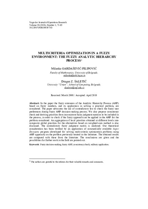 Pdf Multicriteria Optimization In A Fuzzy Environment The Fuzzy