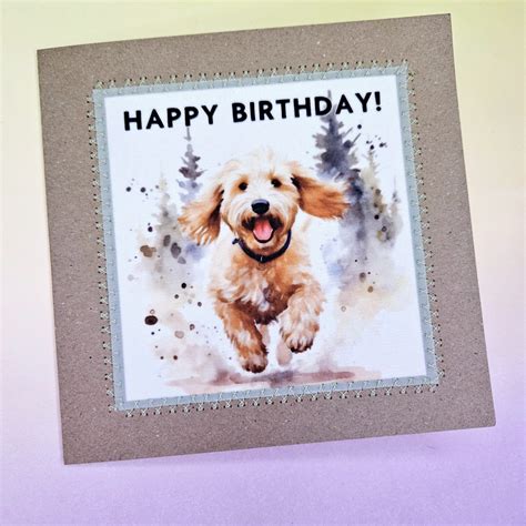 Handmade Cockapoo Birthday Card Fabric Print And Stitching Bespoke