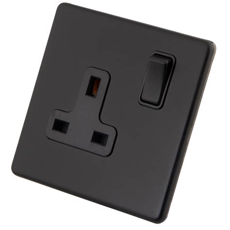 A Gang DP Switched Socket Black Insert Painted Matt Black Screwless M Electrical