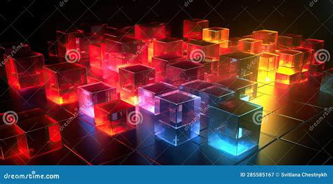 Abstract 3d Background Colorful Glowing Cubes Pattern Texture Generative Ai Stock Illustration