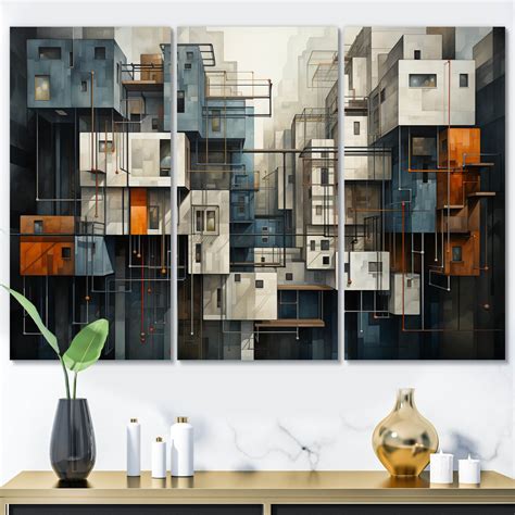 Winston Porter Hardedge Art Urban Geometry Iii Modern Canvas Wall Art Set Wayfair Canada