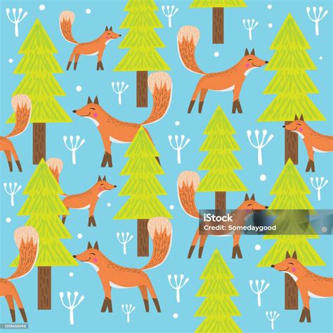 귀여운 여우에 간단한 만화 스타일 귀여운 여우와 겨울 벡터 원활한 패턴 벡터에 대한 스톡 벡터 아트 및 기타 이미지 벡터 여우 패턴 Istock