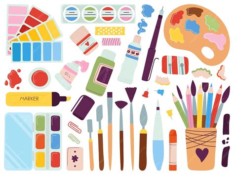 Collection De Fournitures Dart Palette De Pinceaux De Peintre Et
