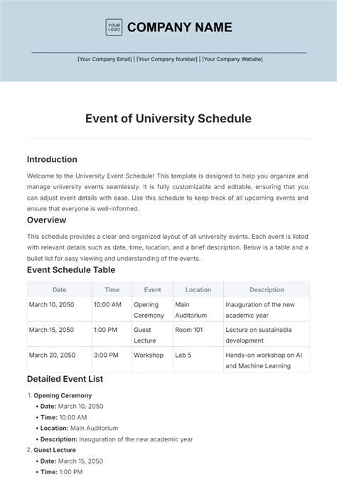 Free University Schedule Templates Editable And Printable
