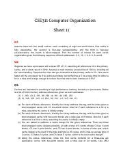 Computer Organization Sheet 11 Pdf CSE311 Computer Organization