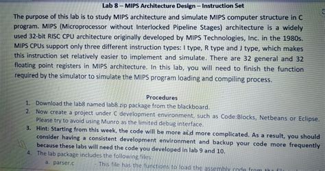 solved mips architecture design ﻿instruction setthe