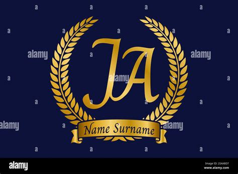 Initial Letter J And A JA Monogram Logo Design With Laurel Wreath Luxury Golden Emblem With