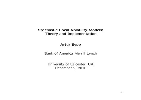 Pdf Stochastic Local Volatility Models Theory And Implementation