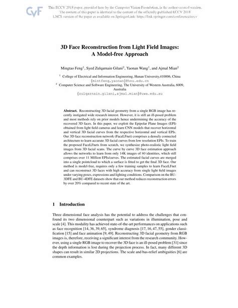 Pdf 3d Face Reconstruction From Light Field Images A Model