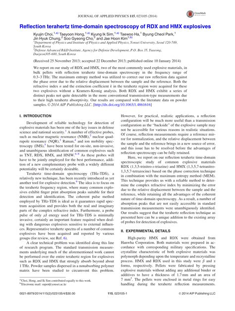 Pdf Reflection Terahertz Time Domain Spectroscopy Of Rdx And Hmx Explosives