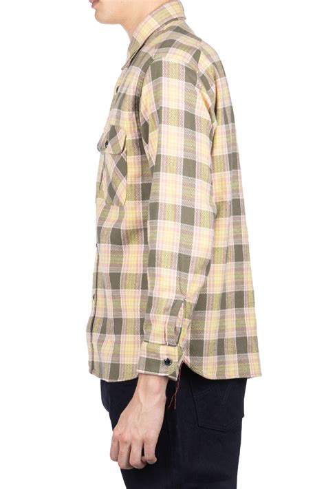 Sugar Cane Fiction Romance Twill Check Ls Work Shirt Green Men Blue Button Shop
