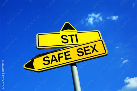 STI STD Or Safe Sex Traffic Sign With Two Options Appeal To Use Condom As Protection To