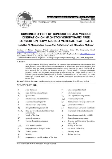 Pdf Combined Effect Of Conduction And Viscous Dissipation On