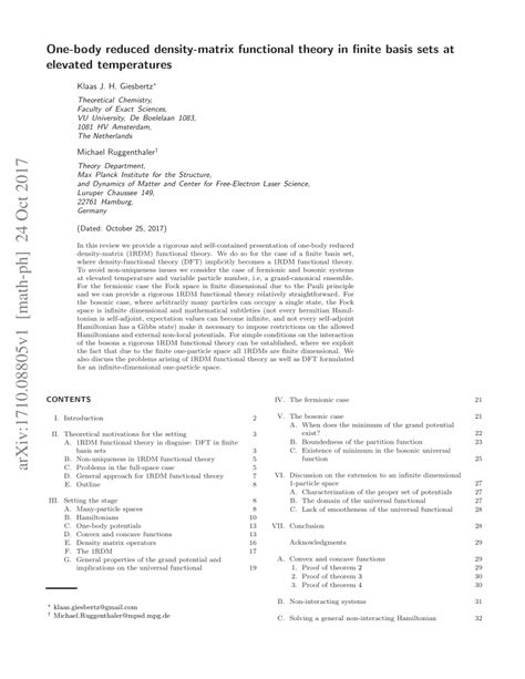 Pdf One Body Reduced Density Matrix Functional Theory In Finite Basis
