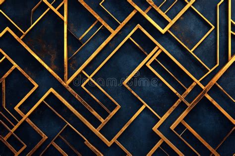 Abstract Geometric Pattern Gold Lines Forming Intricate Maze Like Structures Dark Blue Stock