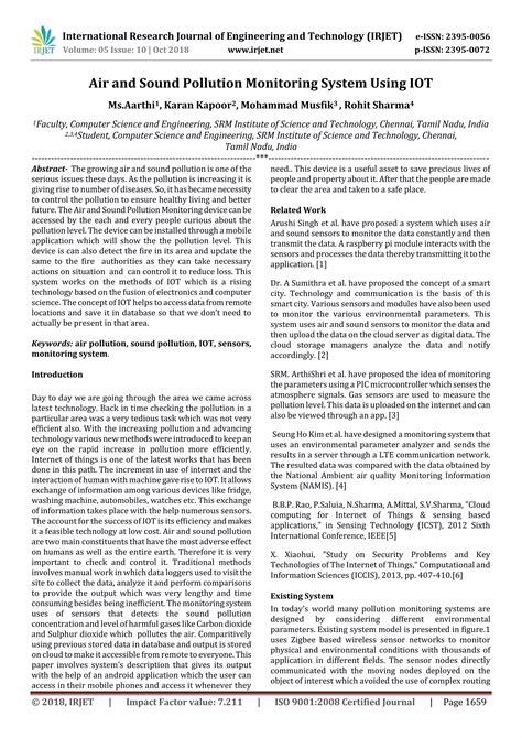 Irjet Air And Sound Pollution Monitoring System Using Iot Pdf