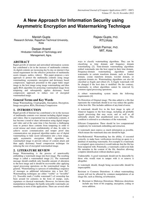 Pdf A New Approach For Information Security Using Asymmetric Encryption And Watermarking Technique
