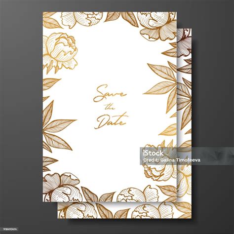 골드 카드 템플릿 초대장 인사말 카드 엽서 패키지 디자인 또는 빈티지 프로젝트를 보완 텍스트에 대 한 장소입니다 서식 파일 디자인에는 모란과 모란 잎 포함 됩니다 개화기에
