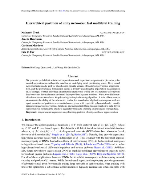 Pdf Hierarchical Partition Of Unity Networks Fast Multilevel Training