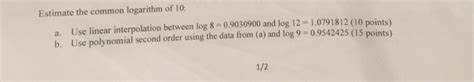 Solved Estimate The Common Logarithm Of 10 A Use Linear