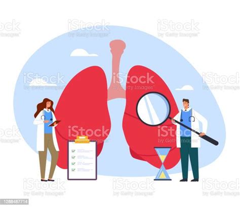 사람들 의학 노동자 의사는 의학 진단 연구 폐를 만드는 간호사 헬스케어 및 의학 컨셉 벡터 플랫 만화 그래픽 디자인
