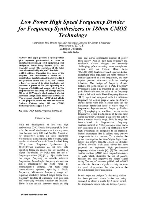 Pdf Low Power High Speed Frequency Divider For Frequency Synthesizers In 180nm Cmos Technology