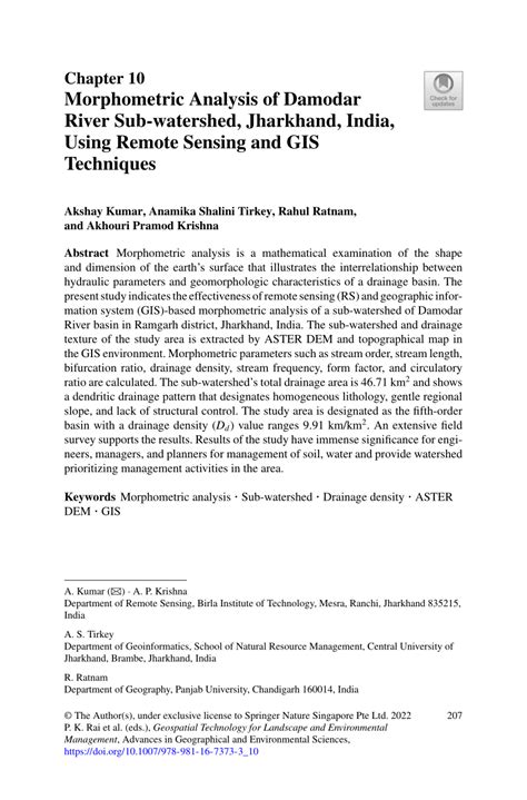 Pdf Morphometric Analysis Of Damodar River Sub Watershed Jharkhand
