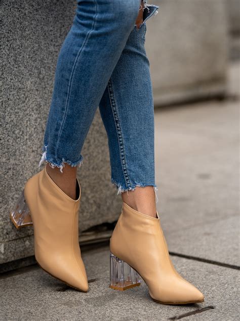 Mypoppishoes Nude Kadın 7 Cm Şeffaf Topuklu Bot Fox