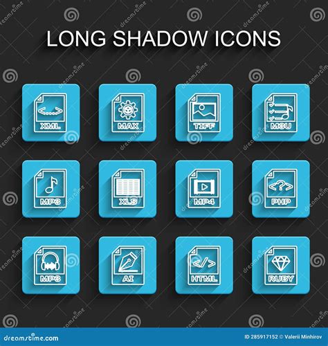 Set Line Archivo Mp Archivo Documento Ai Xml Html Ruby Xls Php Y Mp Icono Vector Stock De